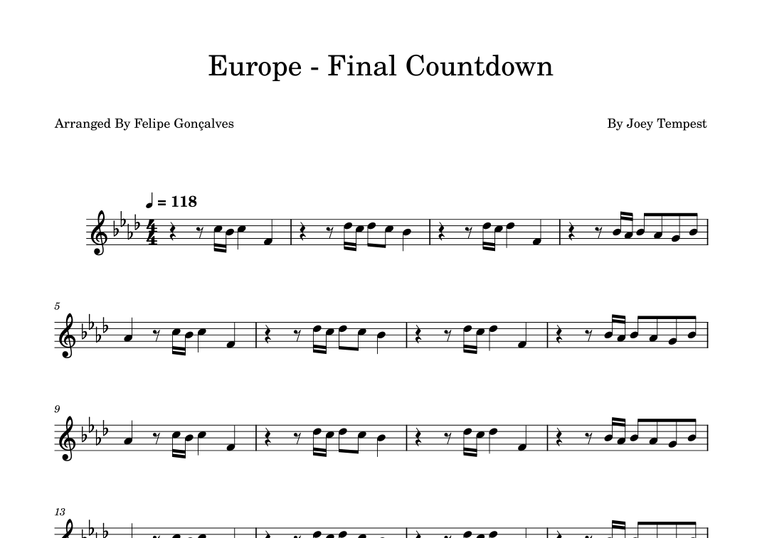 Final Countdown (arr. Felipe Gonçalves) by Europe Sheet Music for ...