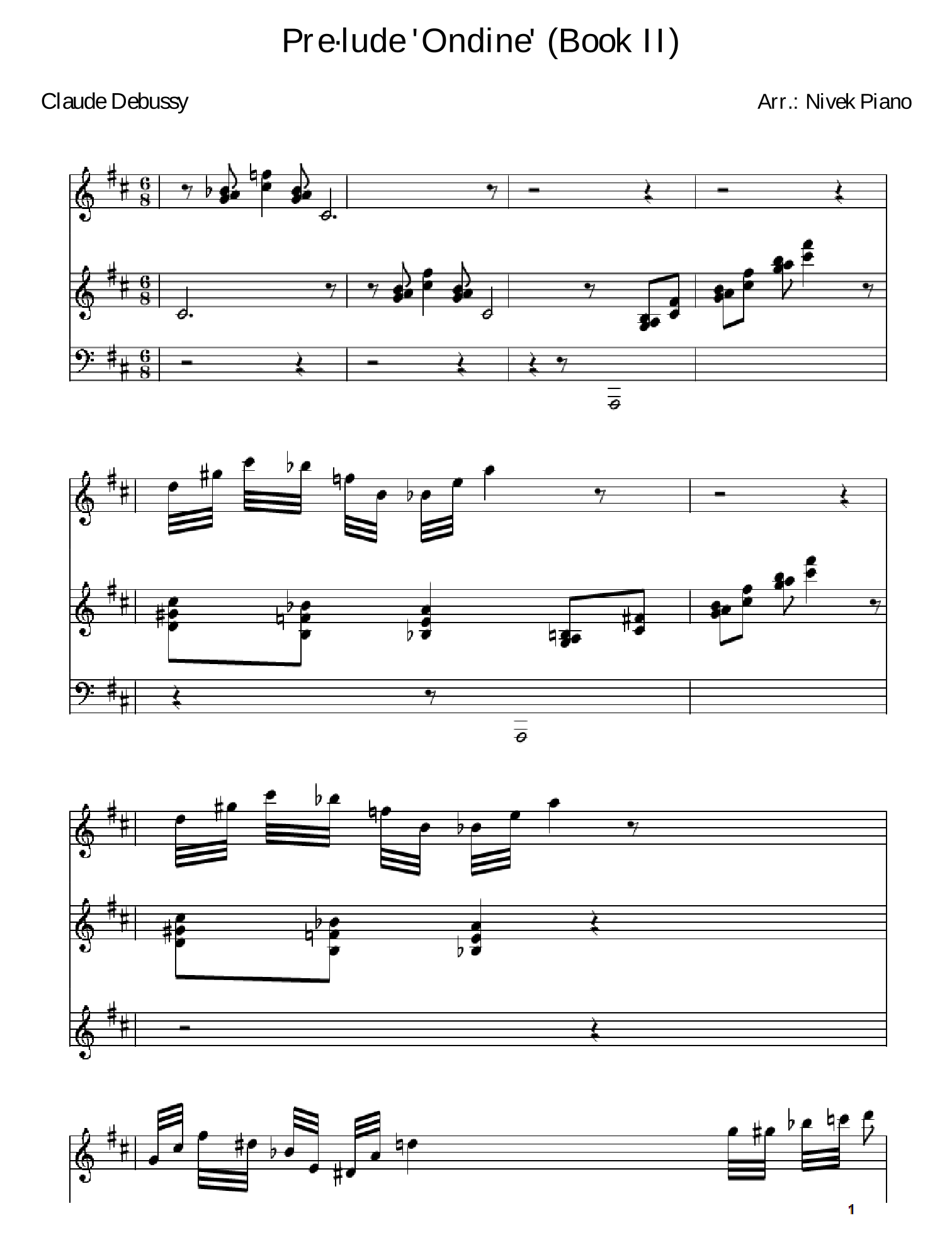 Pre´lude 'Ondine' (Book II) - Claude Debussy (arr. Nivek Piano) by ...