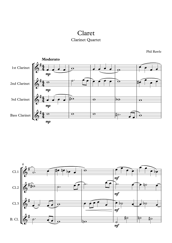 Claret - Clarinet Quartet Sheet Music | Phil Rawle | Woodwind Ensemble