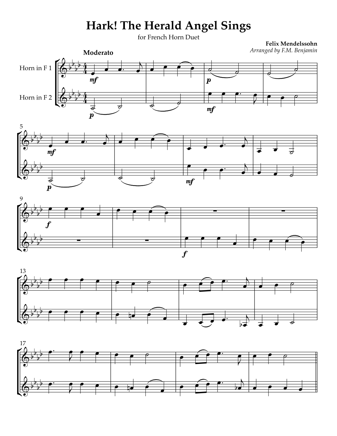 Hark! The Herald Angels Sing (arr. F.M. Benjamin) by Felix Mendelssohn ...