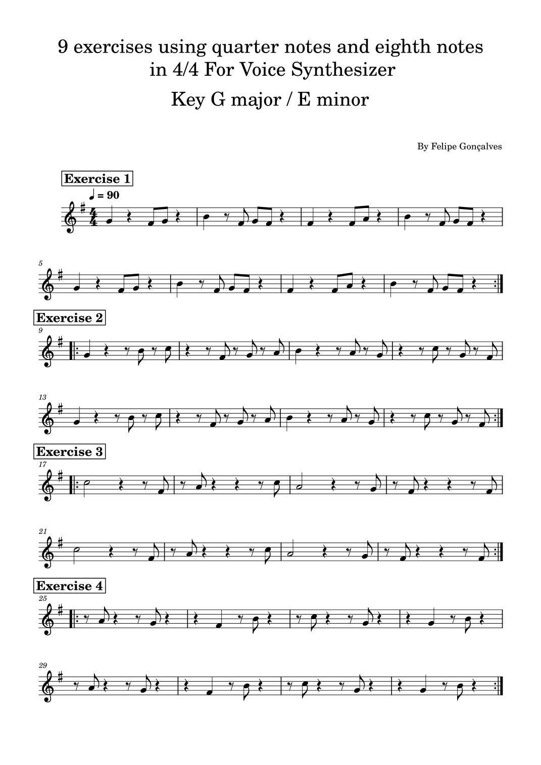 9 exercises using quarter notes and eighth notes in 4/4 For Voice ...
