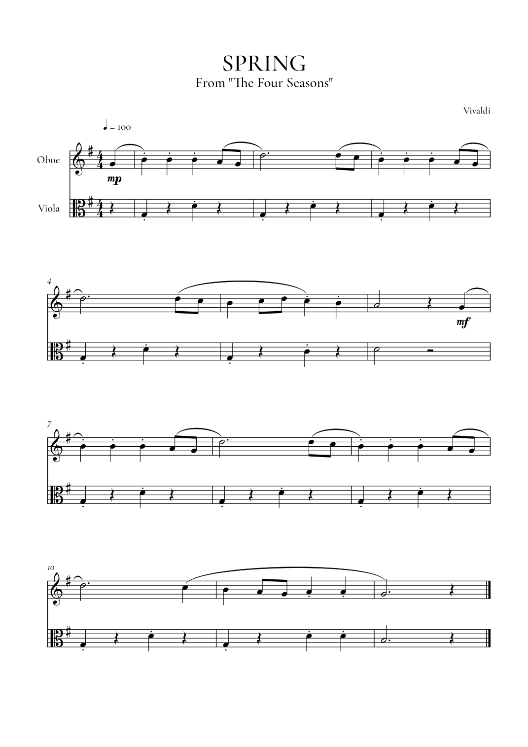 SPRING - "The Four Seasons" (arr. Phee) by Antonio Vivaldi Sheet Music ...