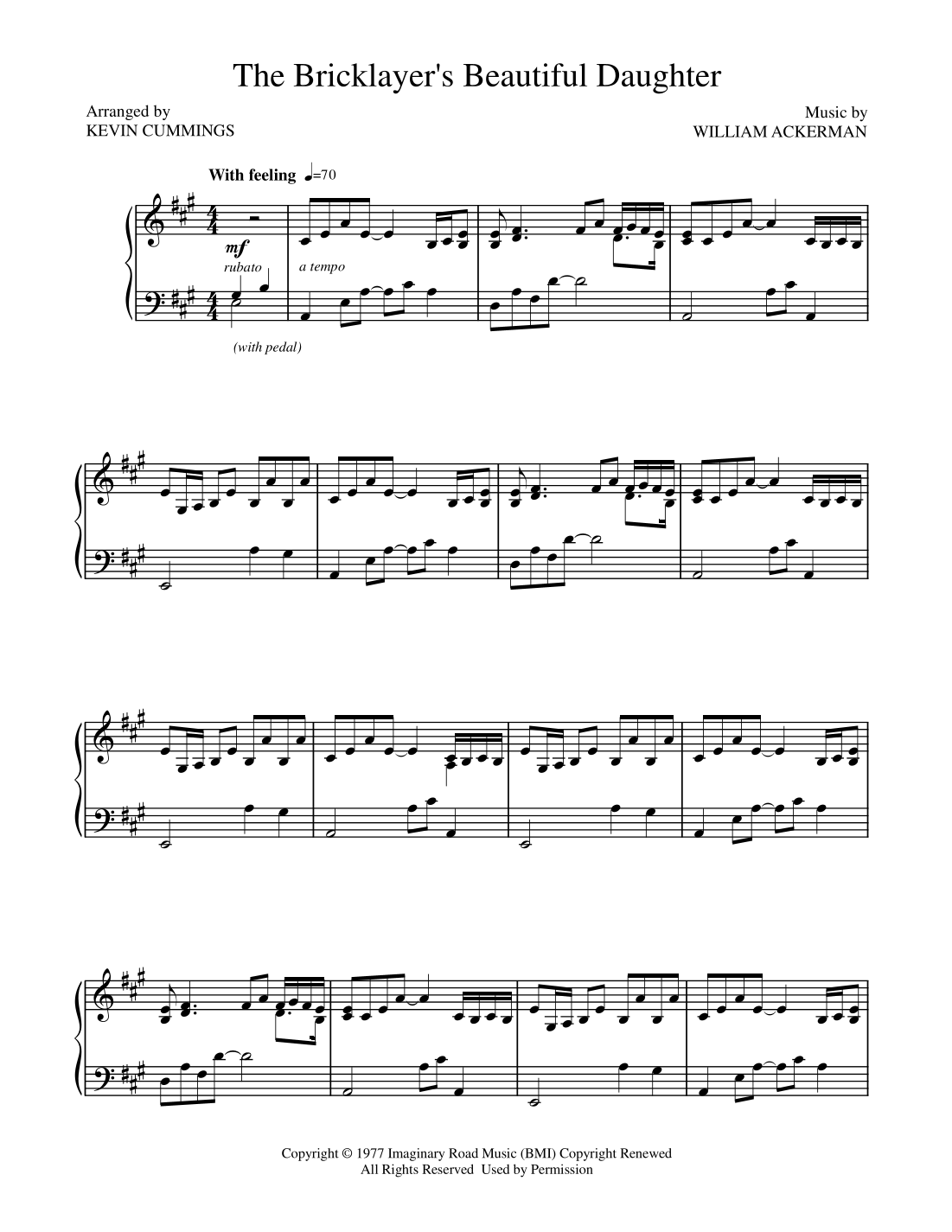 The Bricklayers Beautiful Daughter By Will Ackerman Sheet Music For