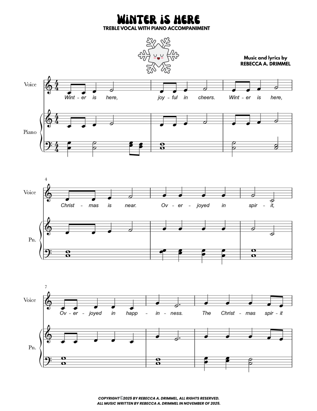 Winter is Here by Rebecca A. Drimmel Sheet Music for Piano & Vocal at ...