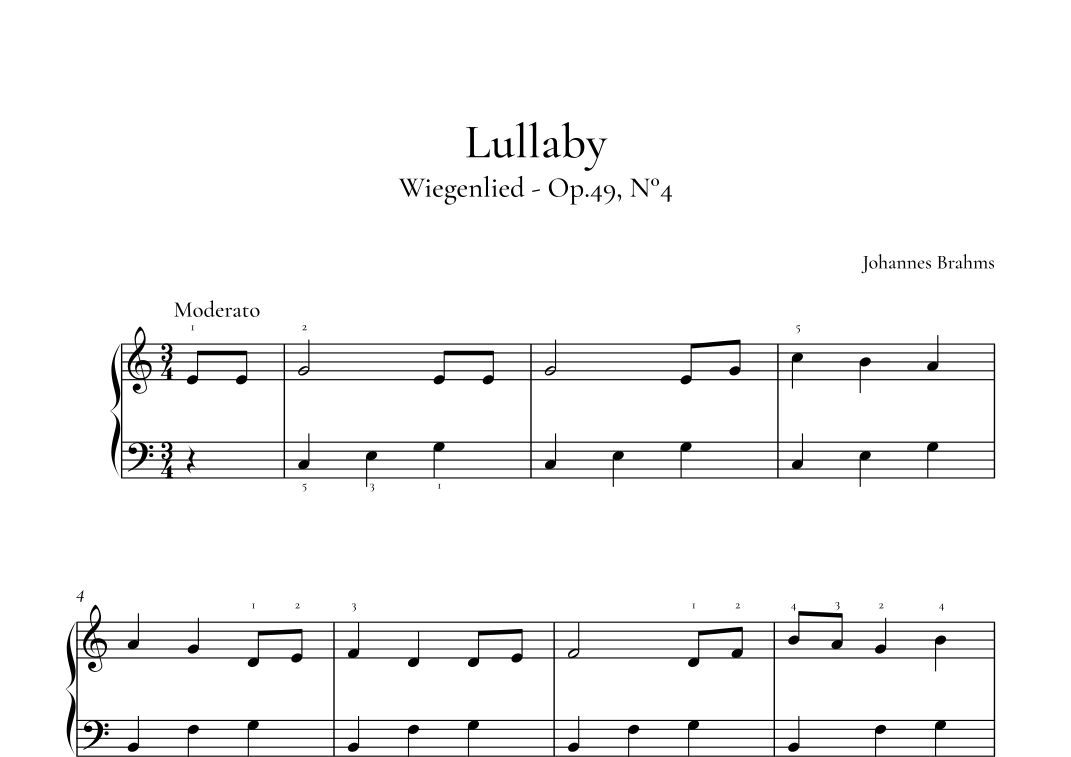 Lullaby (Wiegenlied - Op. 49, N°4) (arr. Phee) by Johannes Brahms Sheet ...