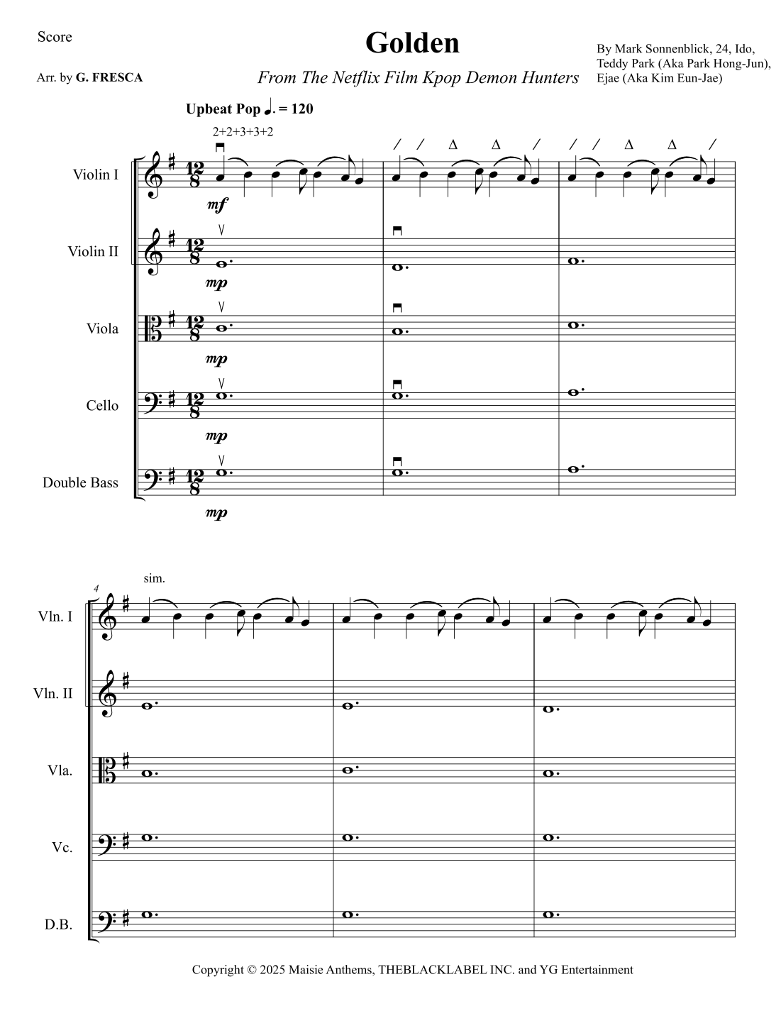 Golden (arr. G. Fresca) by Huntr/X (Ejae, Audrey Nuna And Rei Ami ...