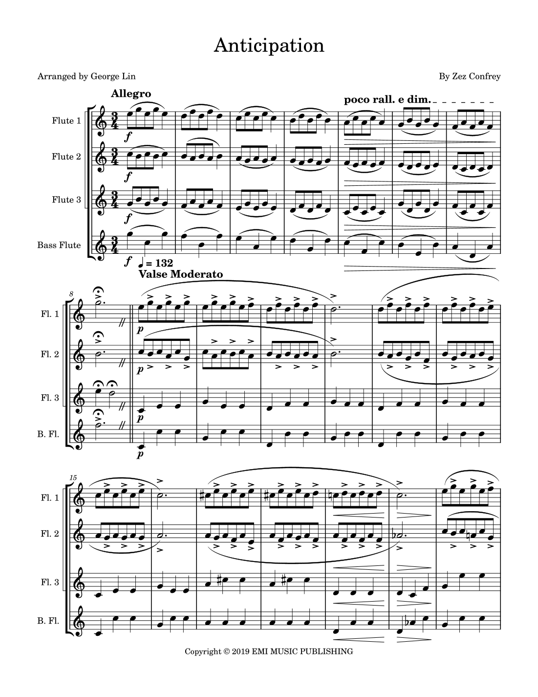 Anticipation (arr. George Lin) by Zez Confrey Sheet Music for Woodwind ...