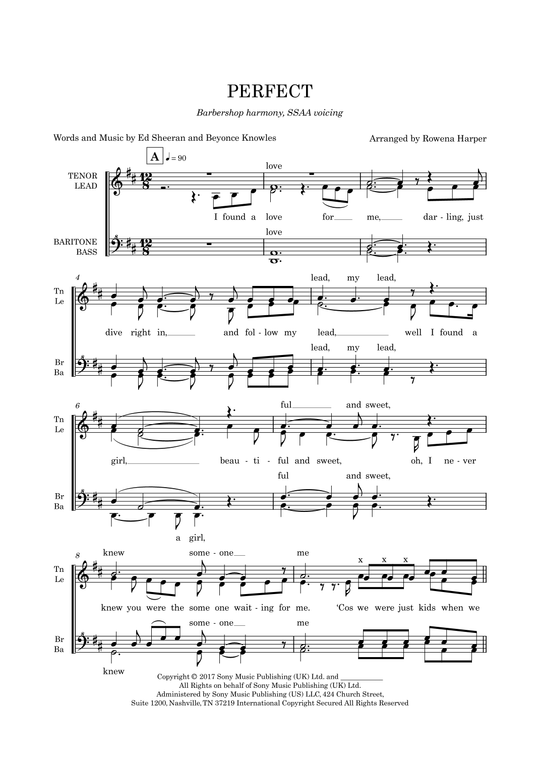 Perfect (arr. Rowena Harper) by Ed Sheeran Sheet Music for SSAA Choir ...