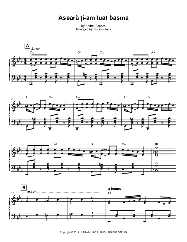 Aseara ?i-am luat basma (arr. Tunescribers) by Andrei Ropcea Sheet ...