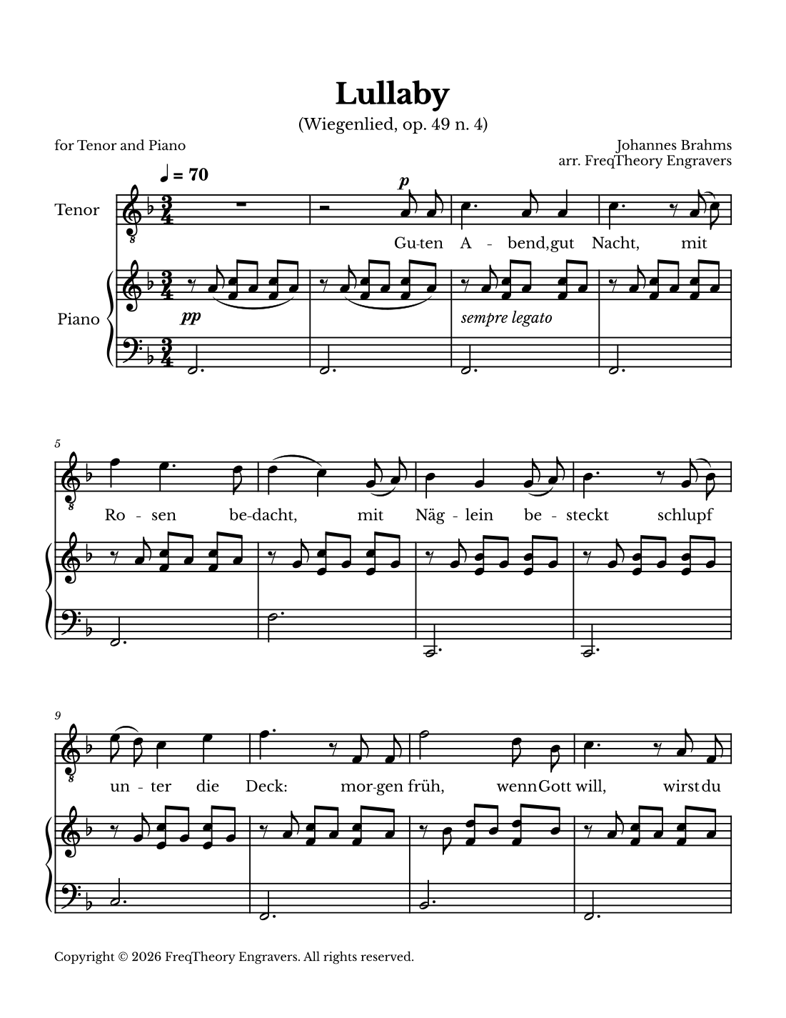 Lullaby - for Tenor Voice and Piano (arr. FreqTheory Engravers) by ...