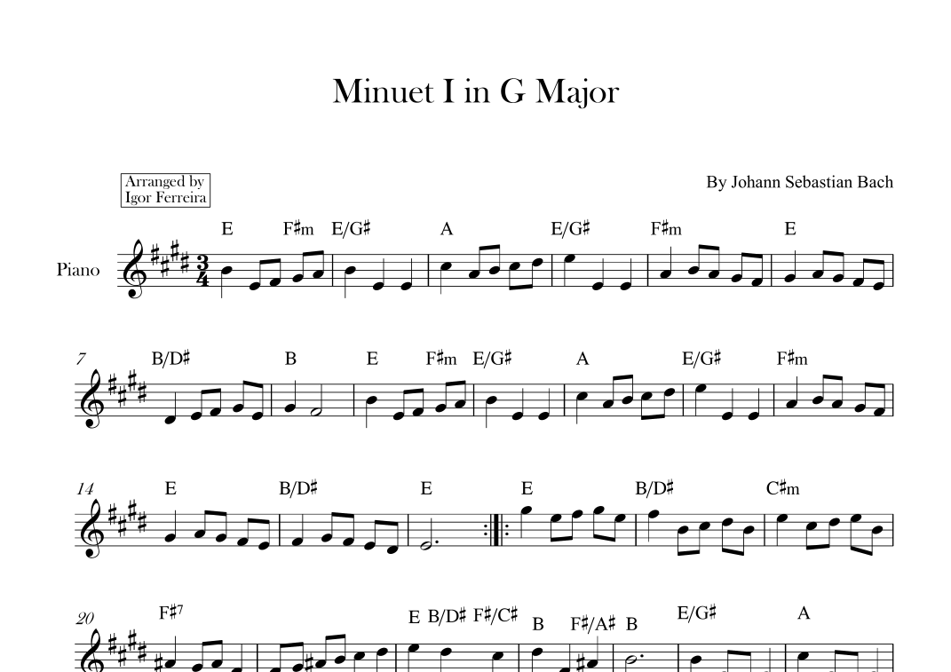 Minuet I In G Major (arr. Igor Ferreira by Johann Sebastian Bach Sheet ...