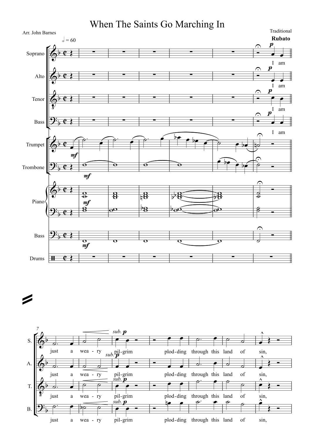 When The Saints Go Marching In (arr. John Barnes) by Traditional Sheet ...