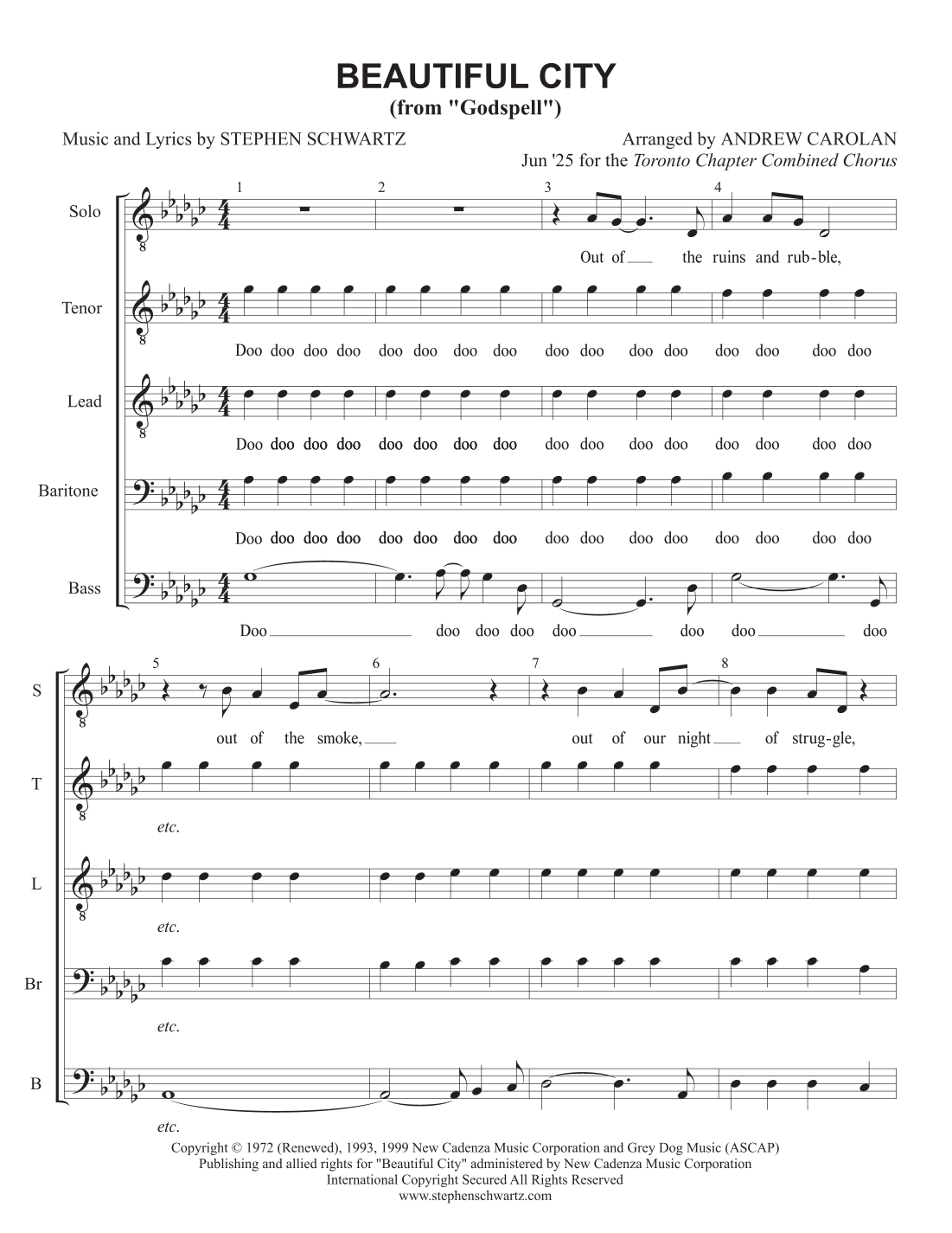 Beautiful City (arr. Andrew Carolan) by Stephen Schwartz Sheet Music ...