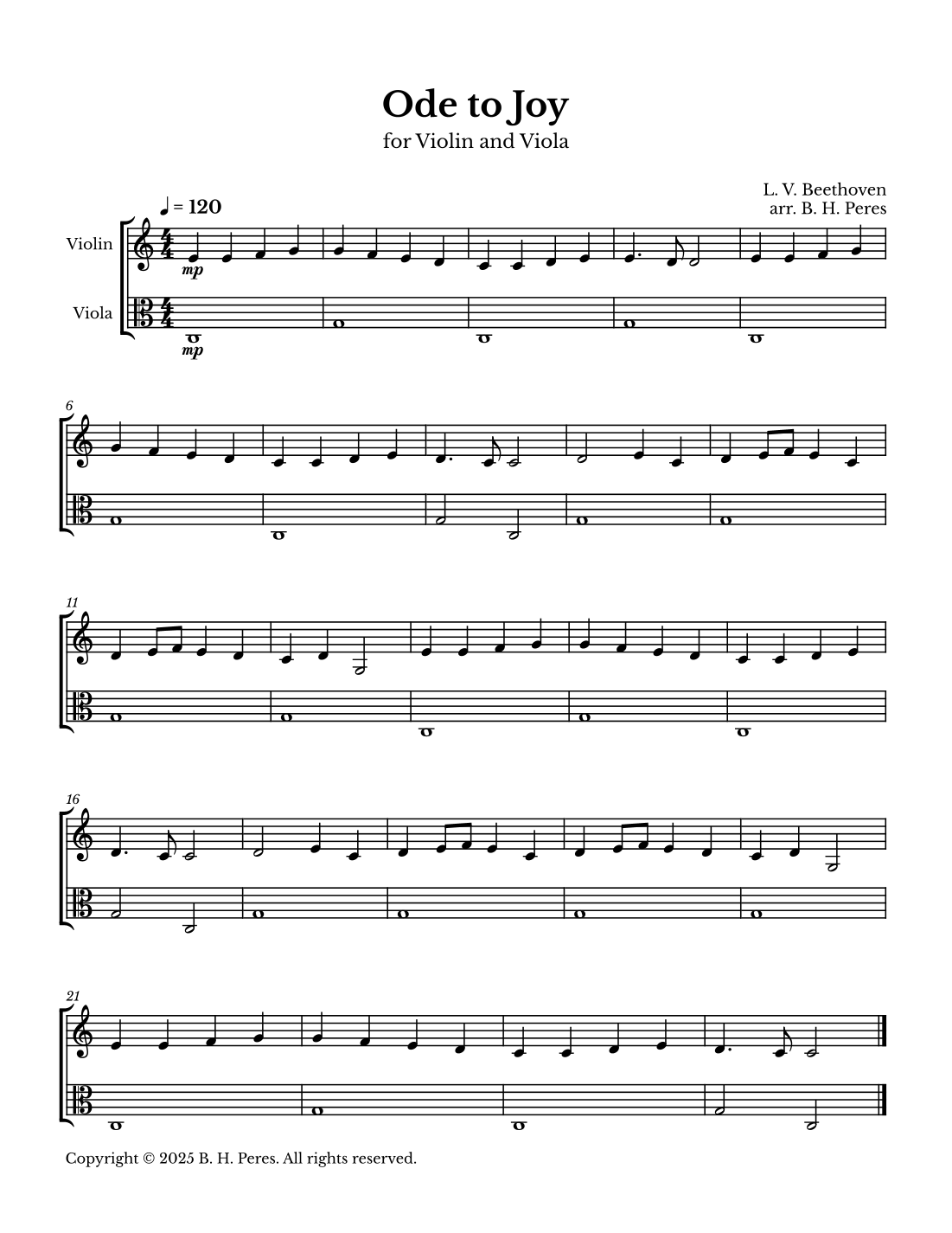 Ode to Joy - Beginner Violin and Viola - C Major (arr. B. H. Peres) por ...