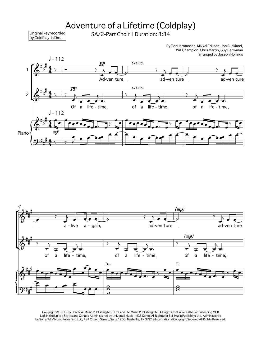 Adventure Of A Lifetime (arr. Joseph Hollings) by Coldplay Sheet Music ...