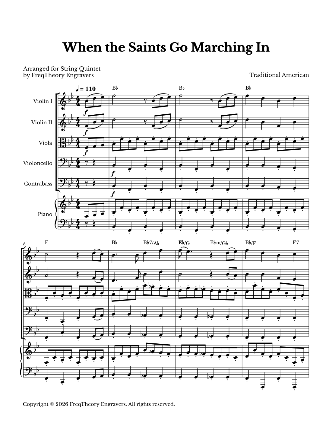 When The Saints Go Marching In - For String Quintet (arr. FreqTheory ...