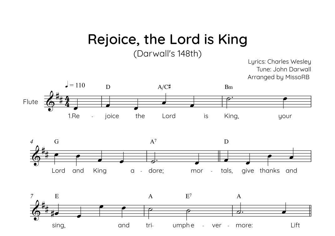 REJOICE, THE LORD IS KING (DARWALL'S 148TH) - FLUTE IN D EASY WITH ...