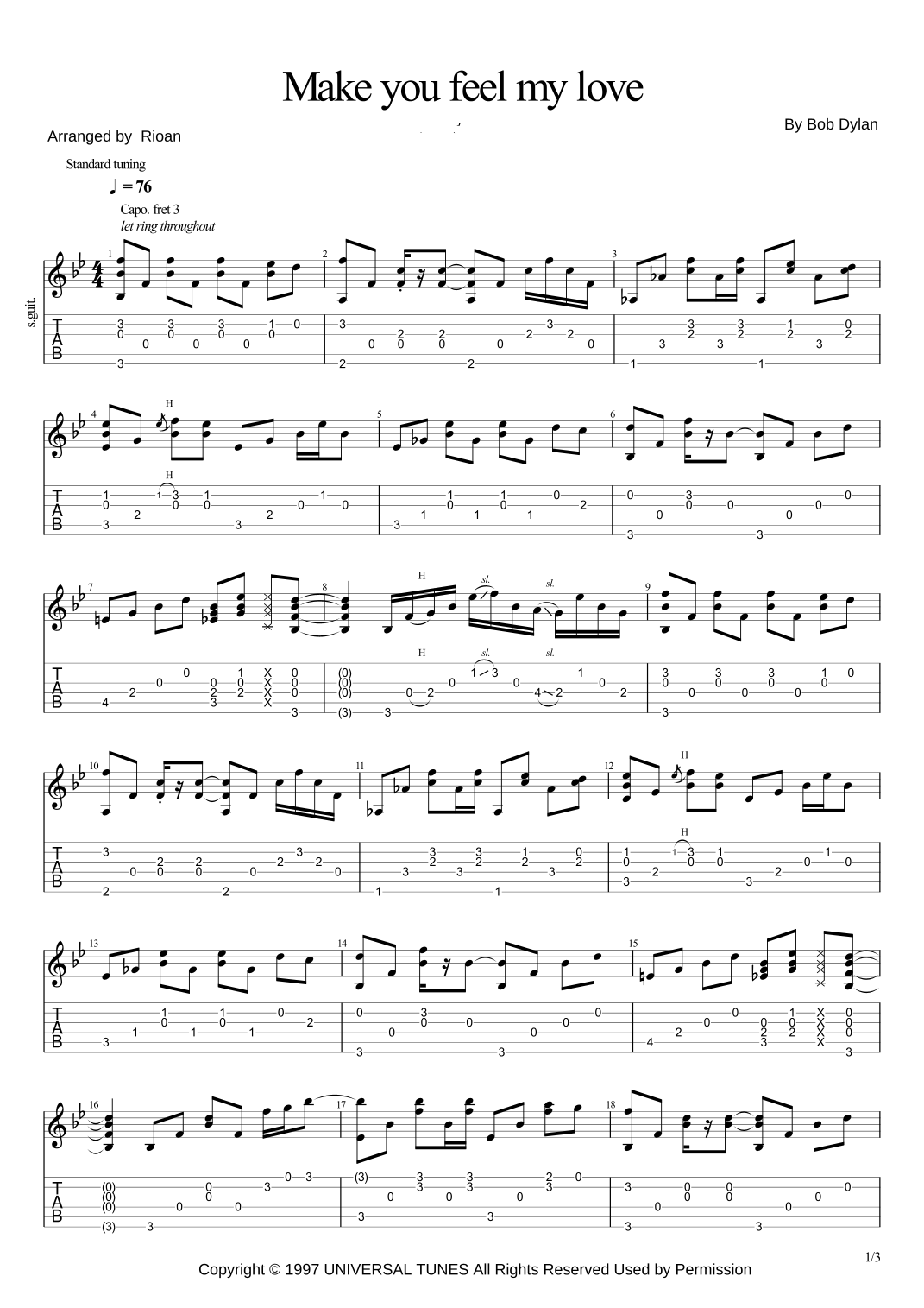Make You Feel My Love (arr. Rioan) by Adele Sheet Music for Solo Guitar at Sheet Music Direct
