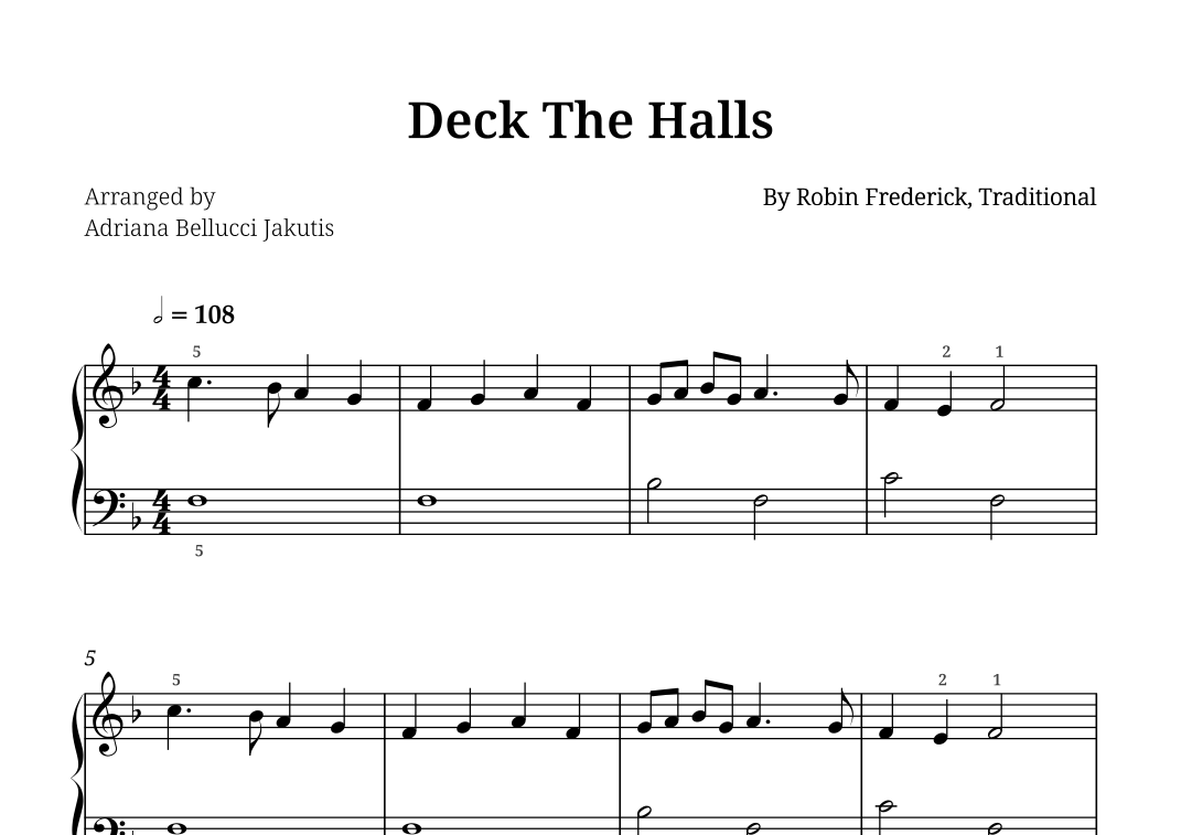 Deck The Halls (arr. Adriana Bellucci Jakutis by Robin Frederick Sheet ...