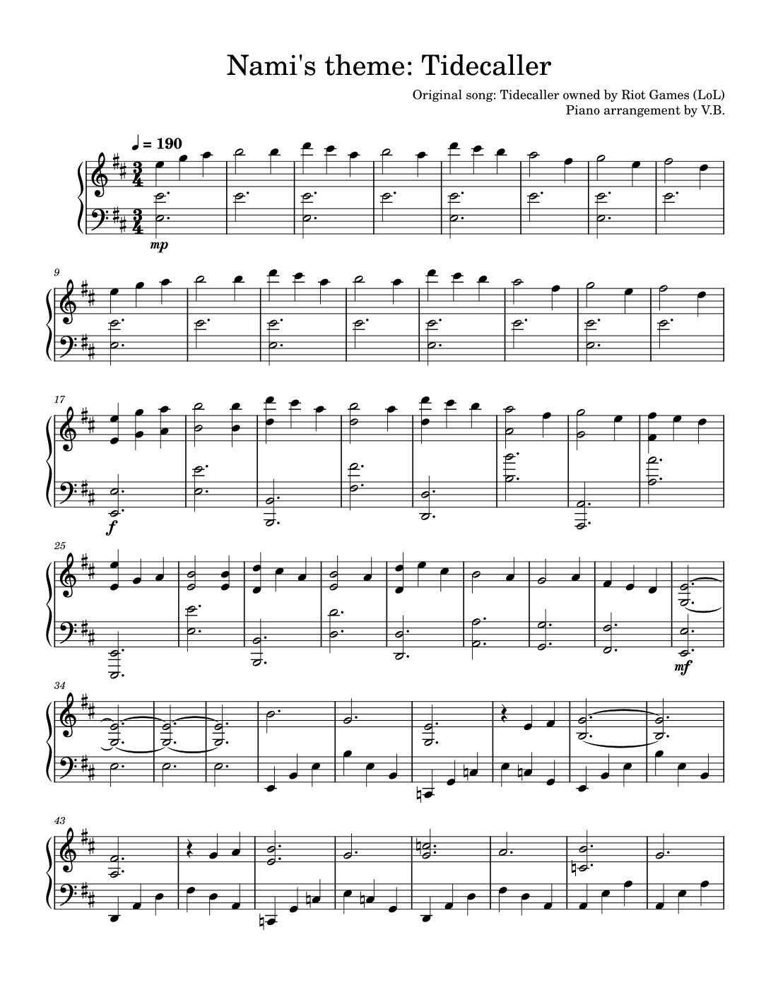 Nami, The Tidecaller (arr. V.B) by League Of Legends Sheet Music for ...