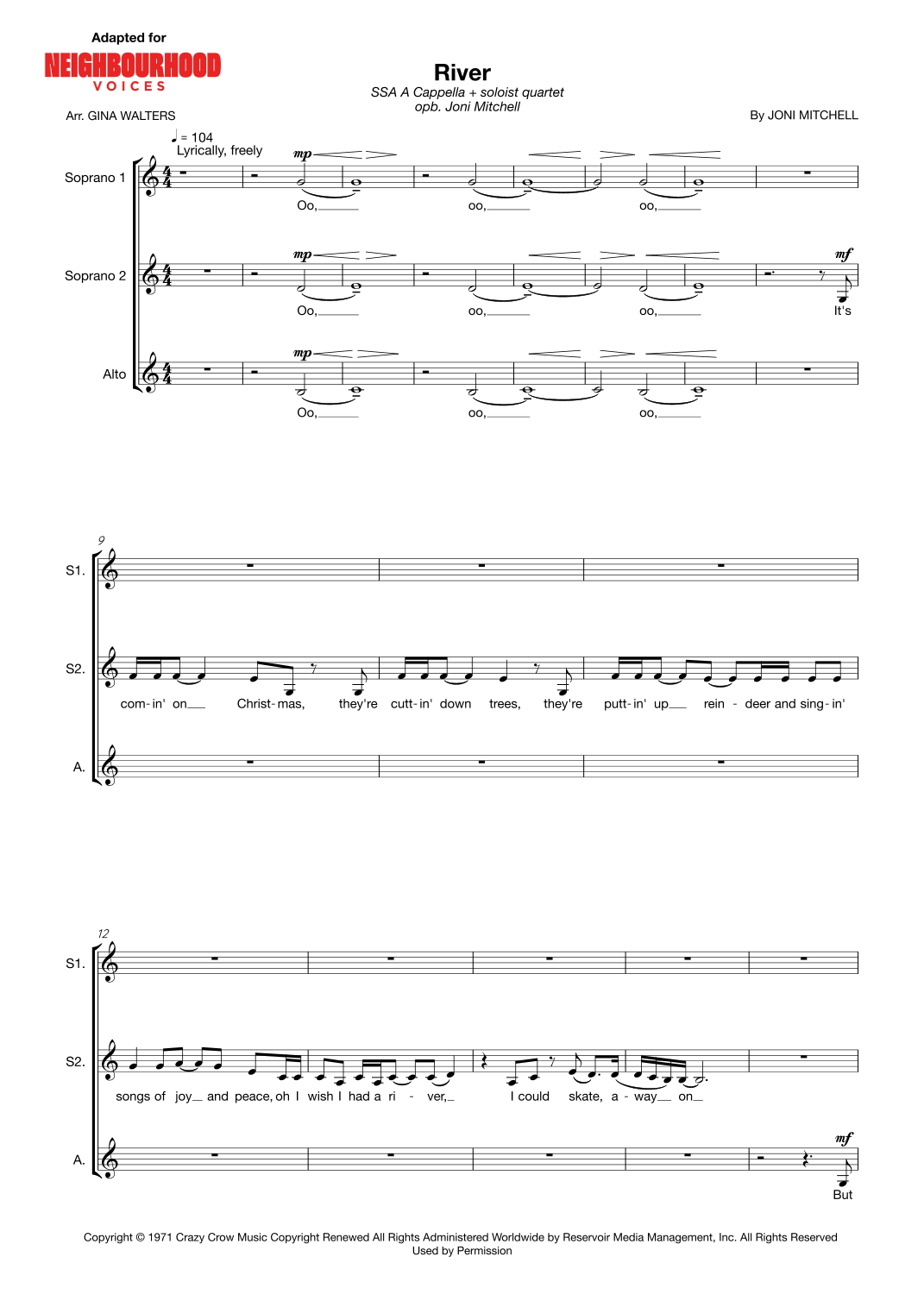 River (arr. Gina Walters) von Joni Mitchell Noten zum Chor SSA bei ...