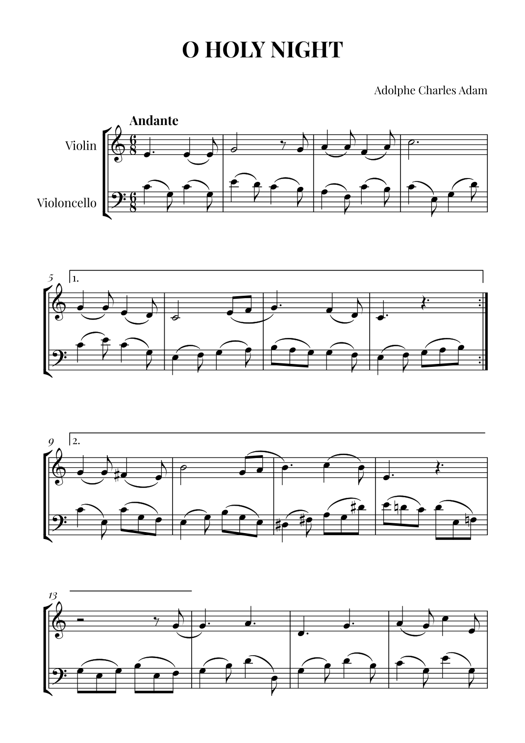 O Holy Night - for Violin and Cello (arr. Leonardo Mioto Rebouças) by ...