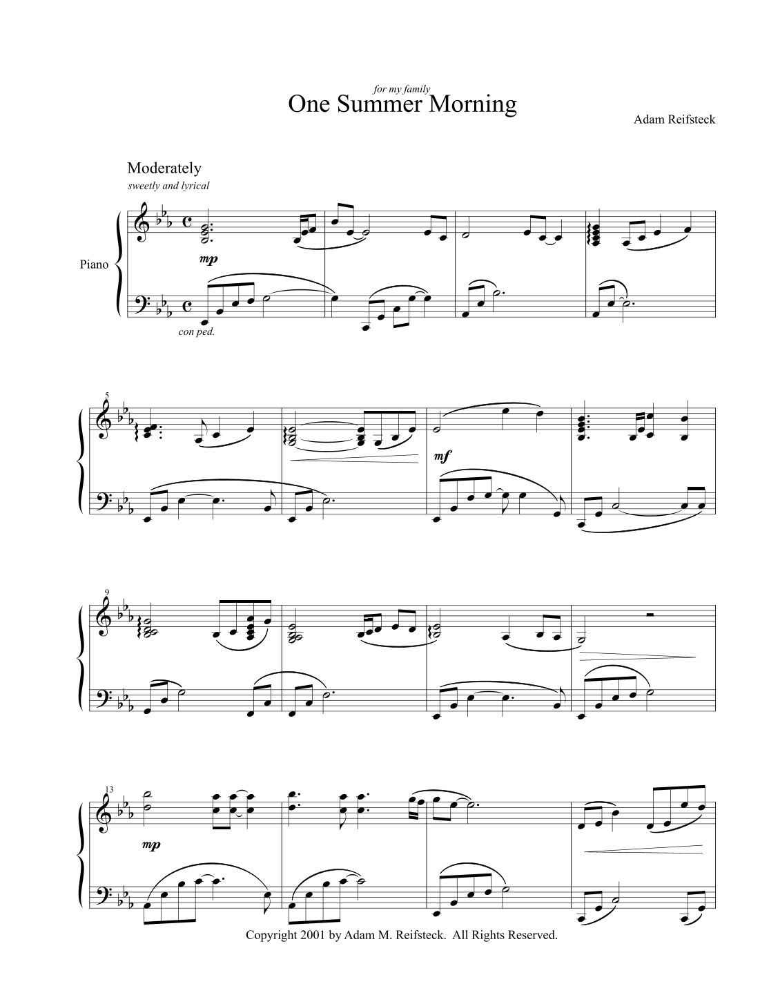 One Summer Morning by Adam Reifsteck Sheet Music for Piano Solo at ...