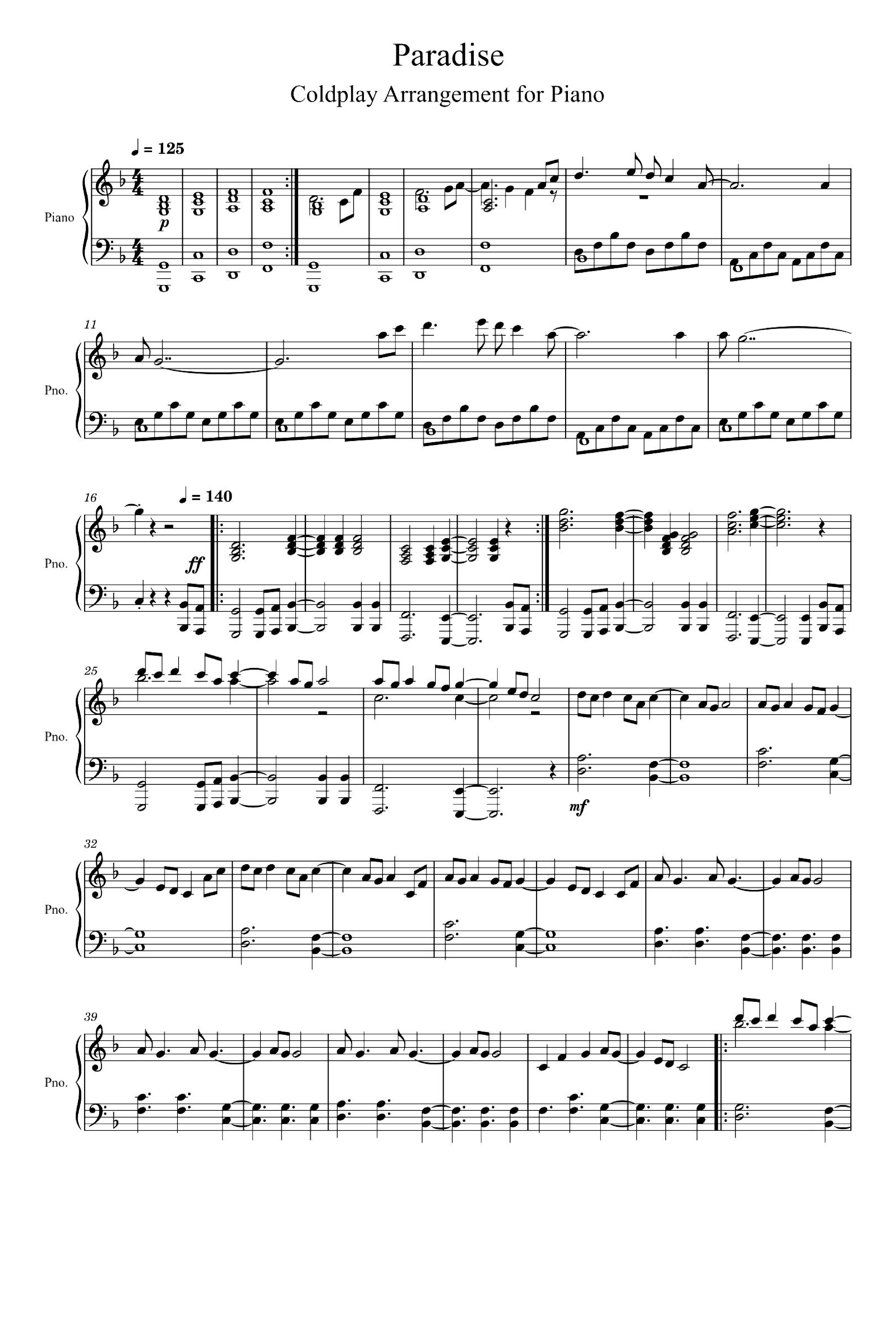 Paradise (arr. Coldplay) by Coldplay Sheet Music for Piano Solo at Sheet Music Direct