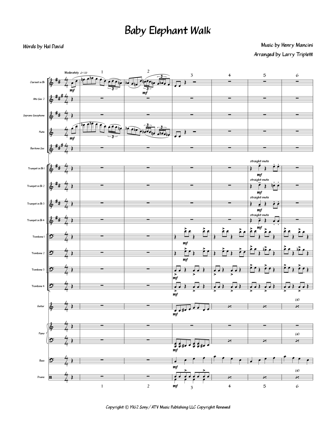 Baby Elephant Walk (arr. Larry Triplett) by Lawrence Welk Sheet Music ...