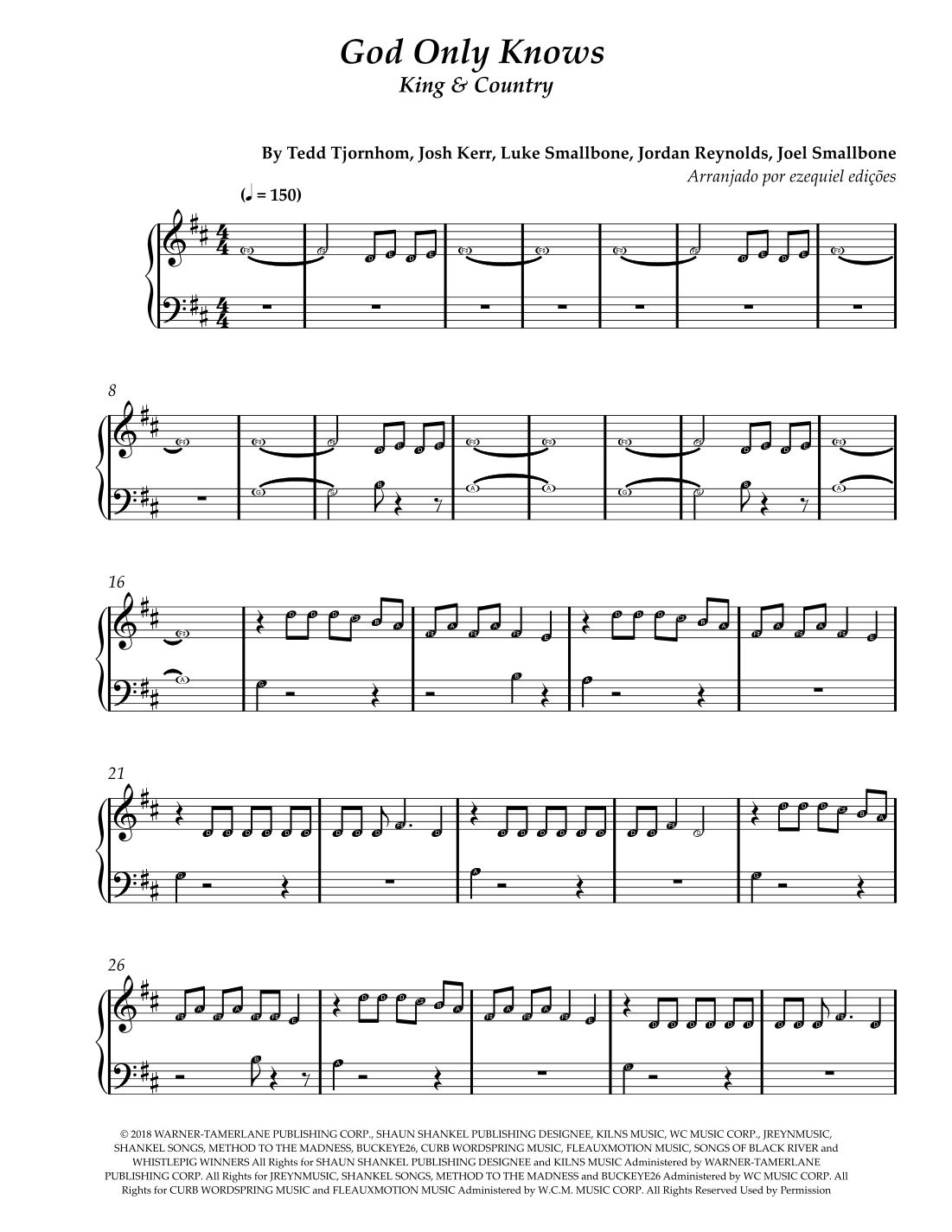 God Only Knows (arr. ezequiel edições) by King & Country Sheet Music ...