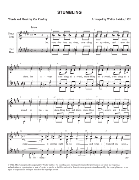 STUMBLING (arr. Walter Latzko) Sheet Music | Zez Confrey | TTBB Choir