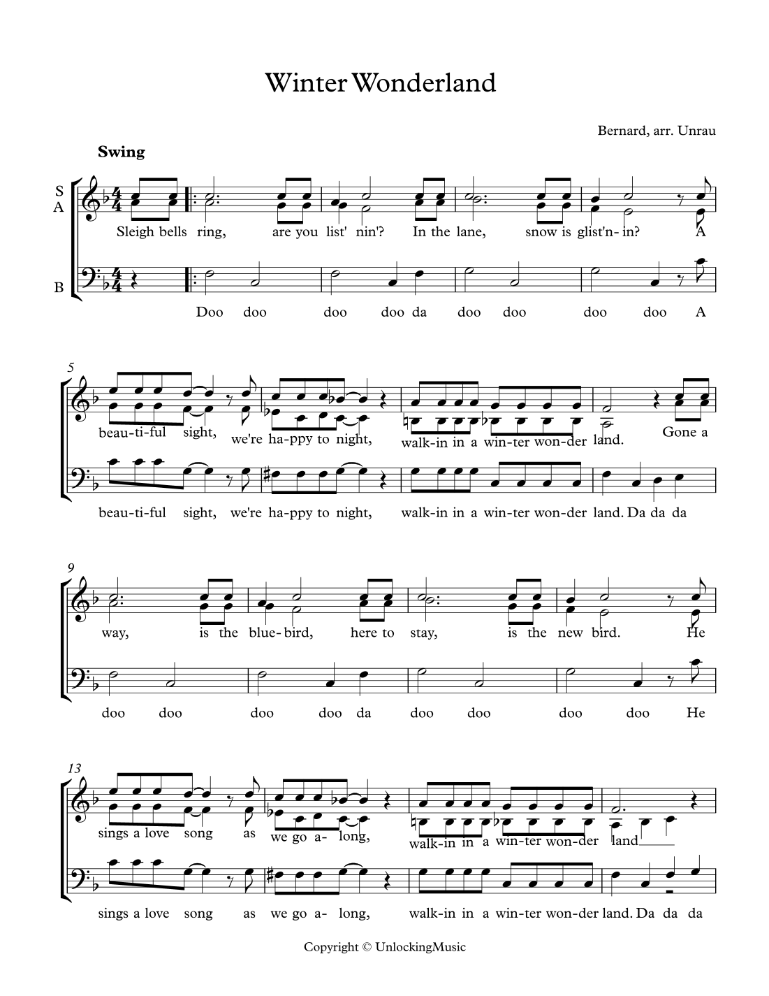 Winter Wonderland (arr. Andrea Unrau) by Felix Bernard, lyrics Richard ...