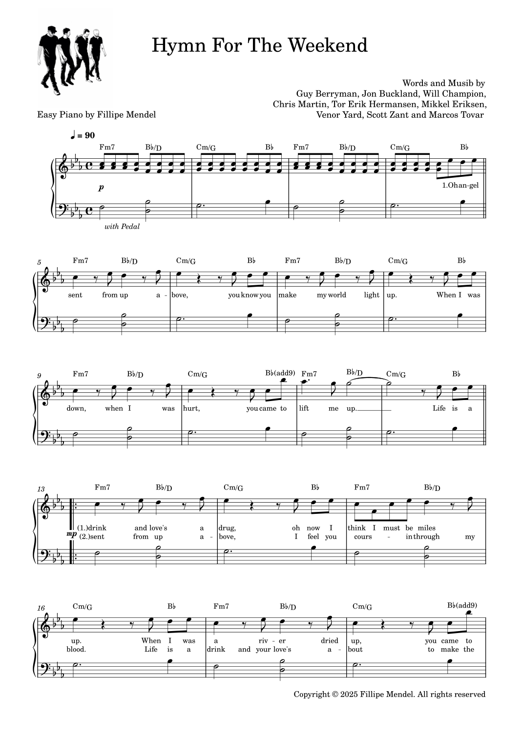 Hymn For The Weekend (arr. Fillipe) by Coldplay Sheet Music for Easy ...
