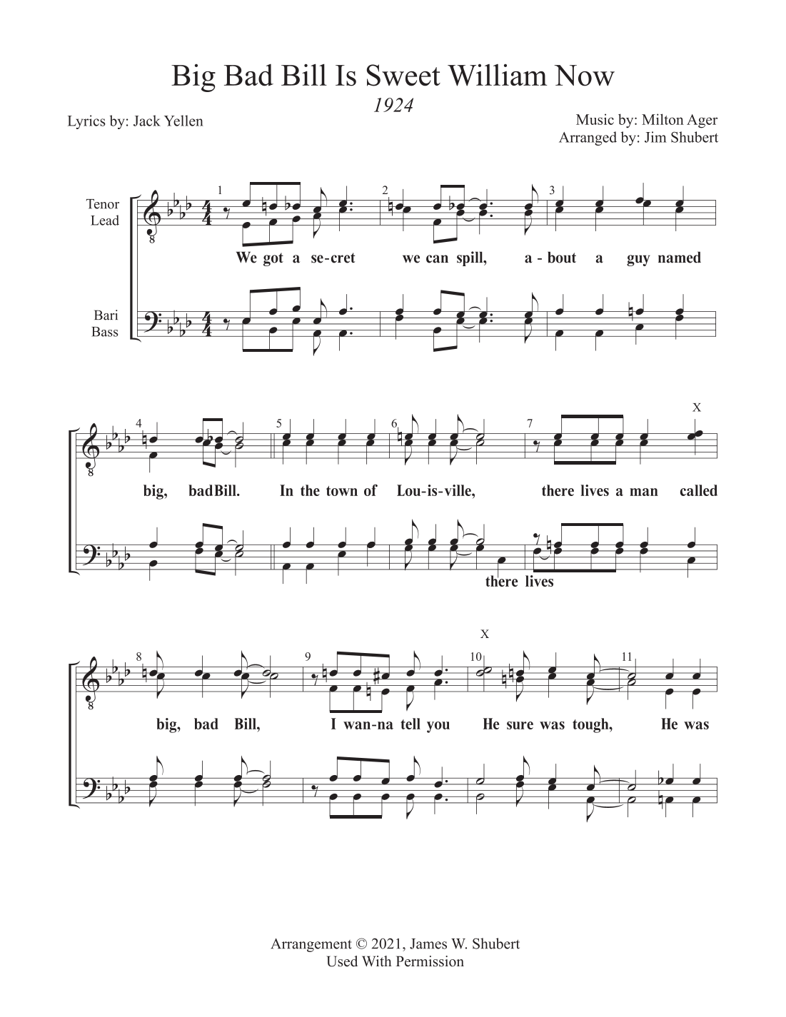 Big Bad Bill Is Sweet William Now (arr. Jim Shubert) by Jacm Yellen ...