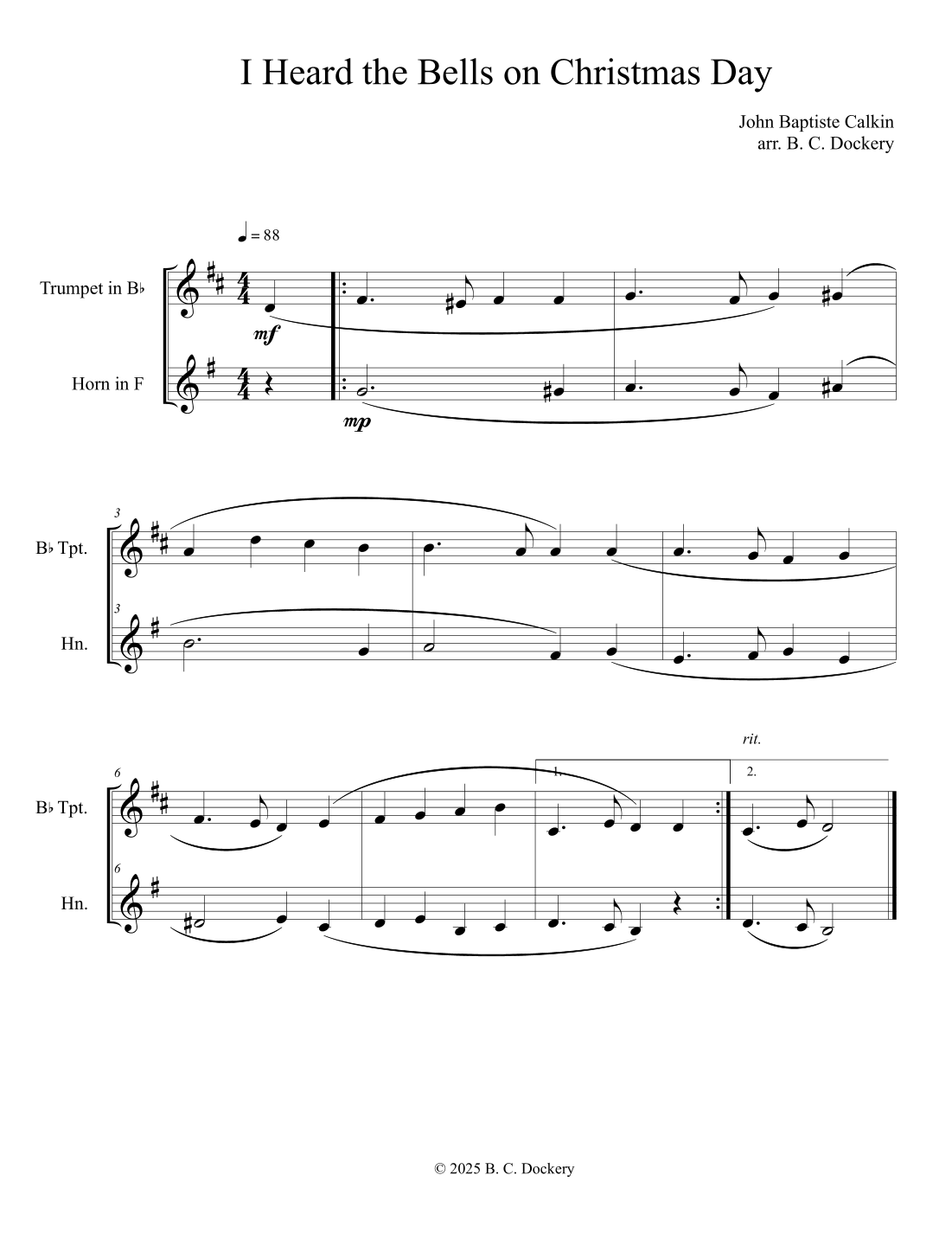 I Heard the Bells on Christmas Day (Trumpet and French Horn Duet) (arr ...