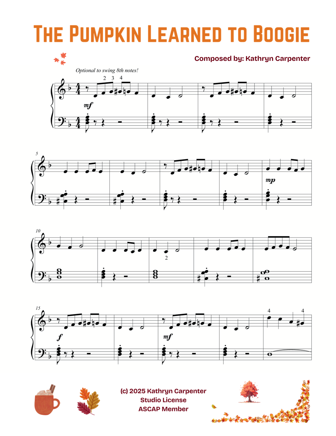 "Pumpkin Learned to Boogie" (C minor and D minor) Fall Fun Kids Piano ...