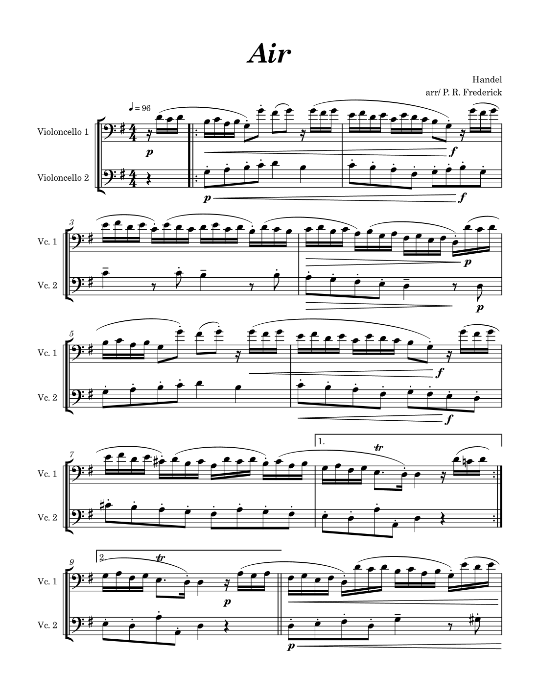 Air (arr. P. R. Frederick) by G. F. Handel Sheet Music for Cello Duet ...