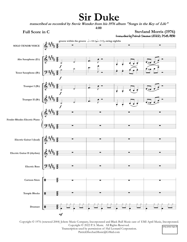 Sir Duke (arr. Patrick Sheehan) by Stevie Wonder Sheet Music for ...