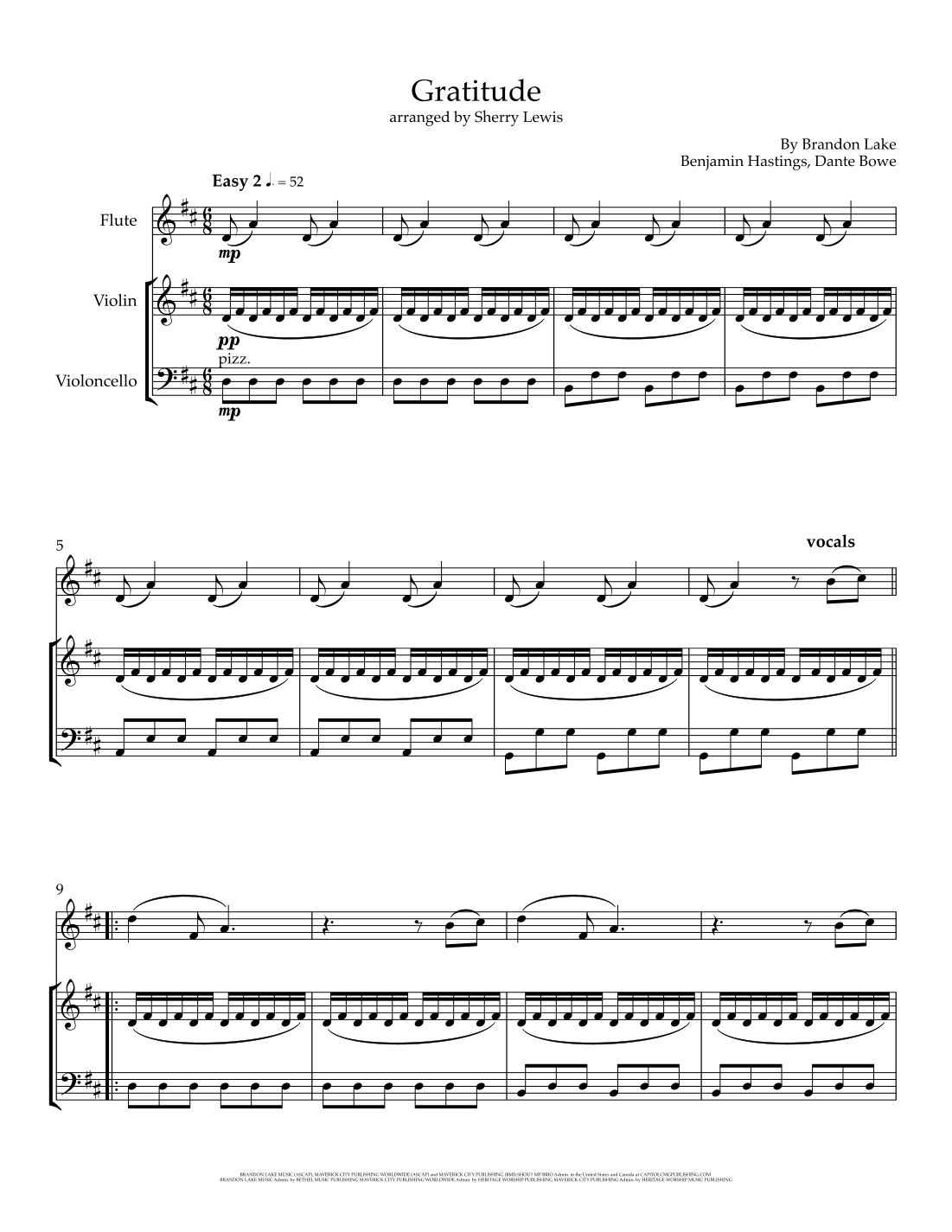Gratitude (arr. Sherry Lewis) by Brandon Lake Sheet Music for ...