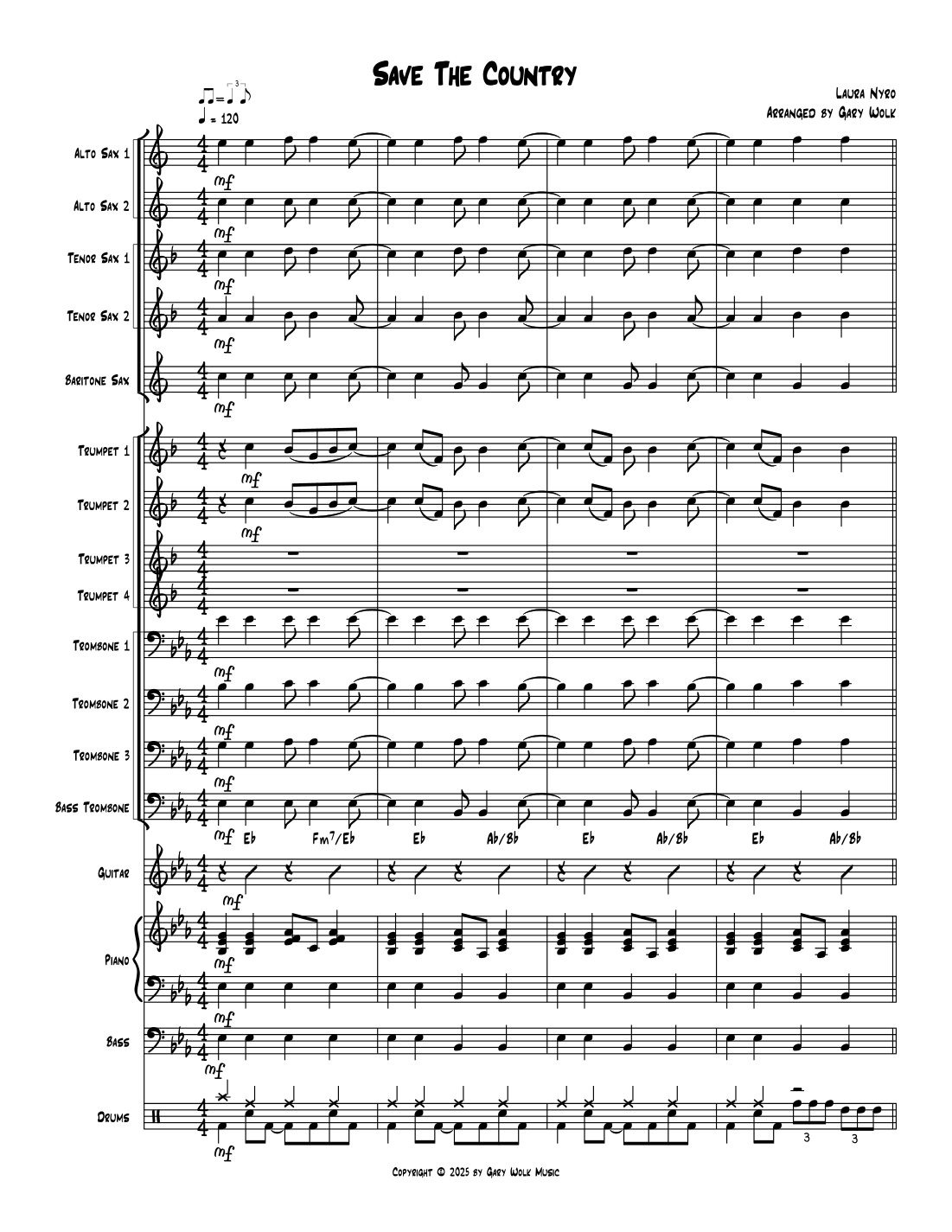 Save The Country (arr. Gary Wolk) by Laura Nyro Sheet Music for Jazz ...