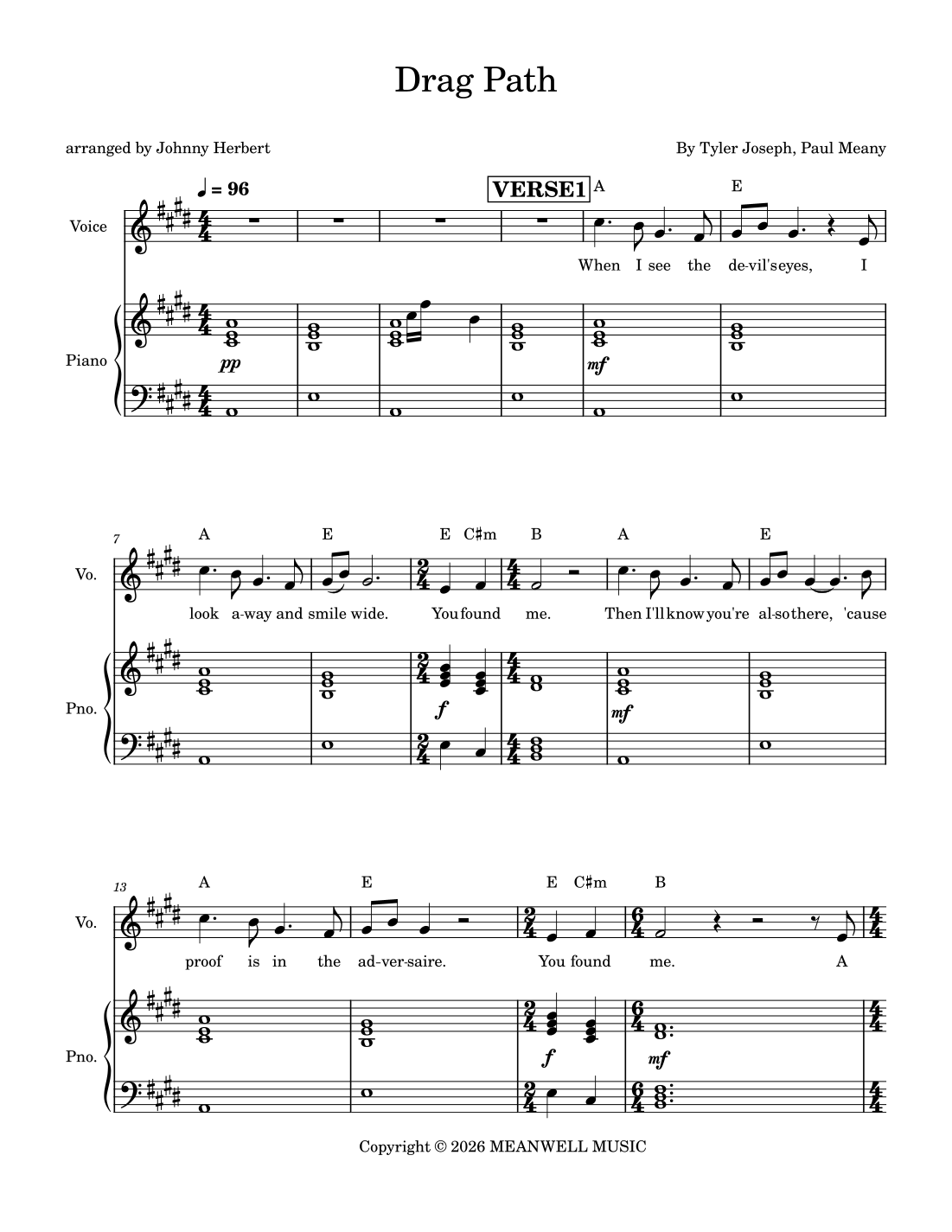 Drag Path (arr. Johnny Herbert) by Tyler Joseph Sheet Music for Piano ...