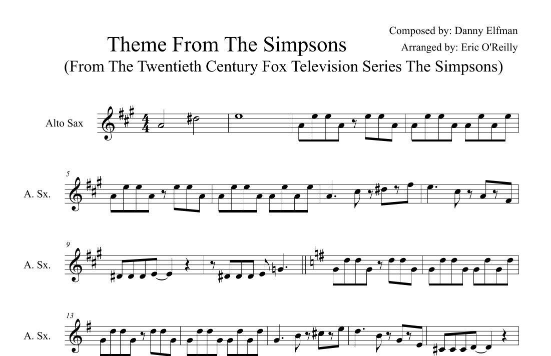 Theme From The Simpsons (arr. Eric O'Reilly) by Danny Elfman Sheet ...