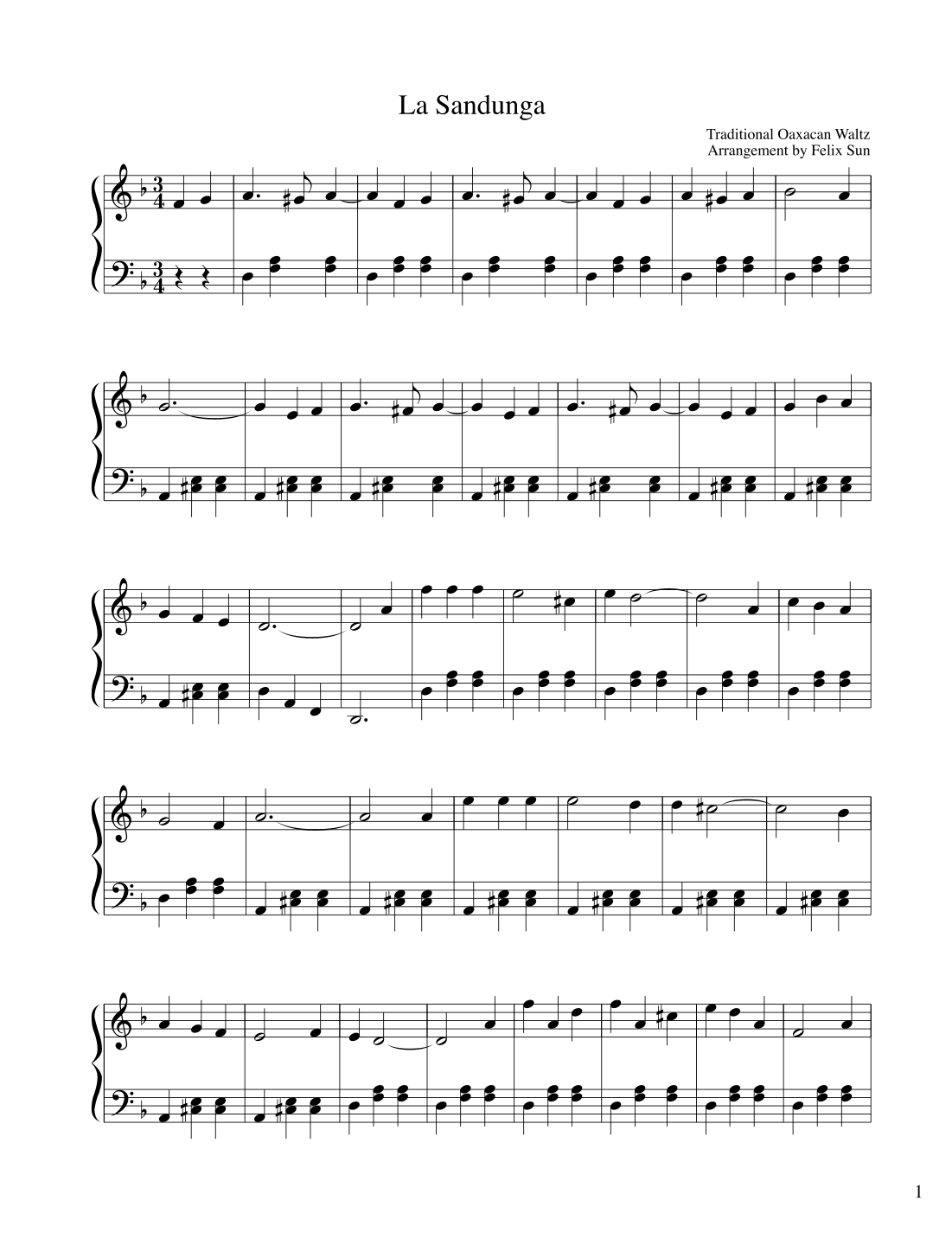 La Sandunga (Piano Solo) (arr. Felix Sun by Traditional Oaxacan Waltz ...