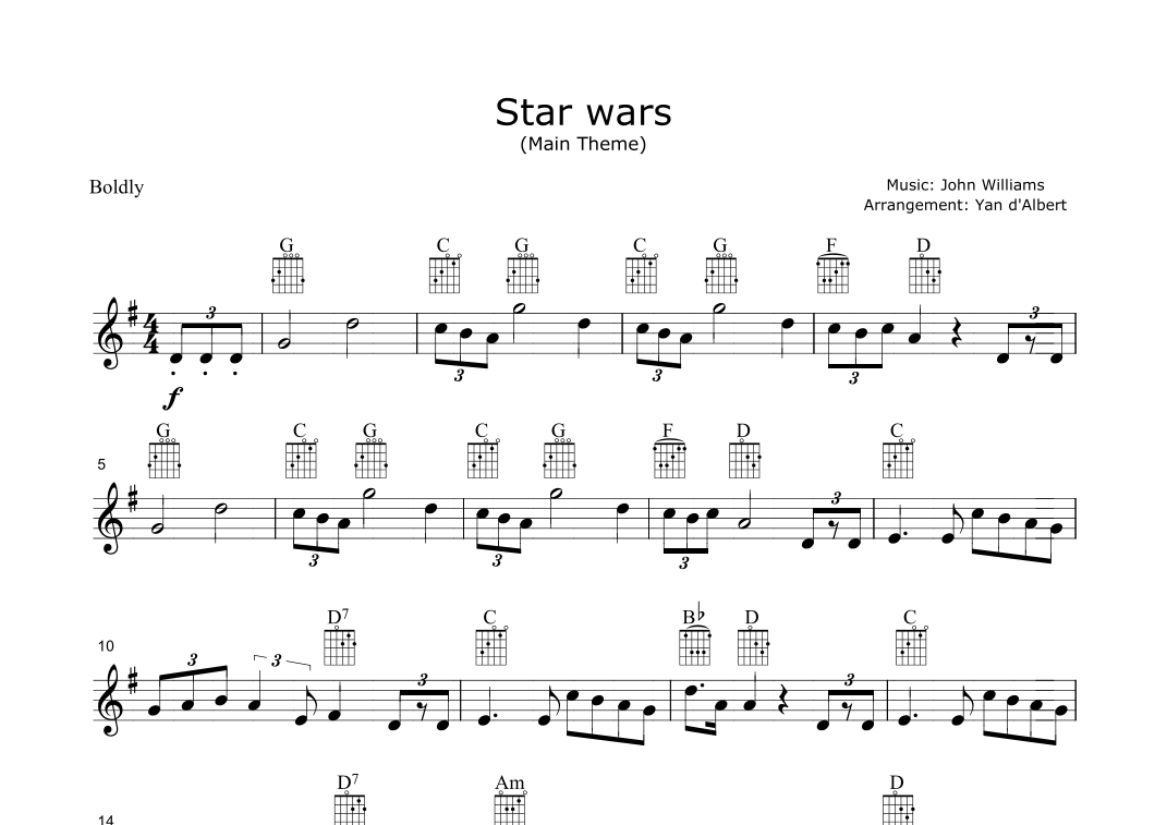 Star Wars (Main Theme, Arr.: Yan d'Albert) Sheet Music | John Williams ...