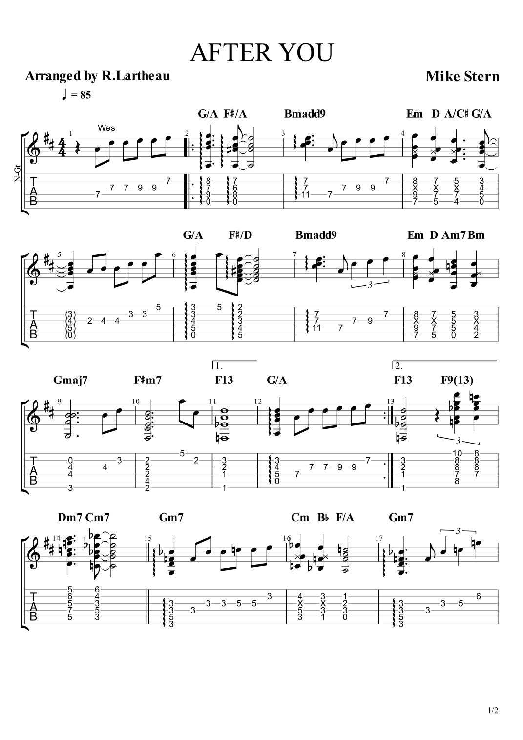 After You (arr. Roger Lartheau) by Mike Stern Sheet Music for Guitar ...