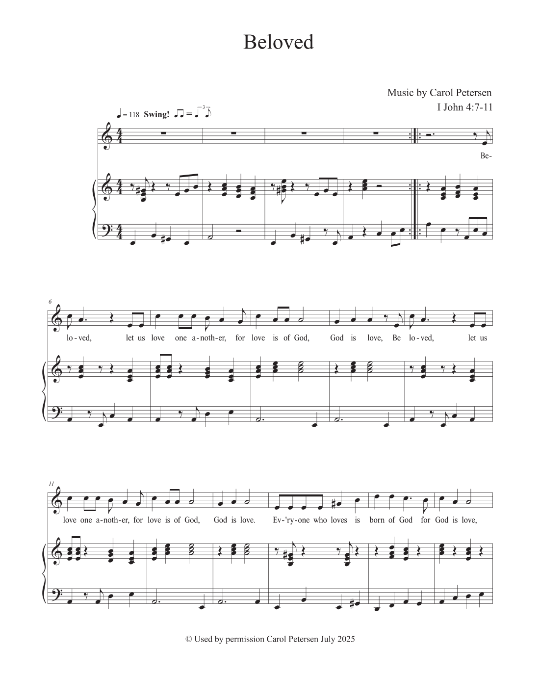 Beloved by Carol Petersen Sheet Music for Unison Choir at Sheet Music ...