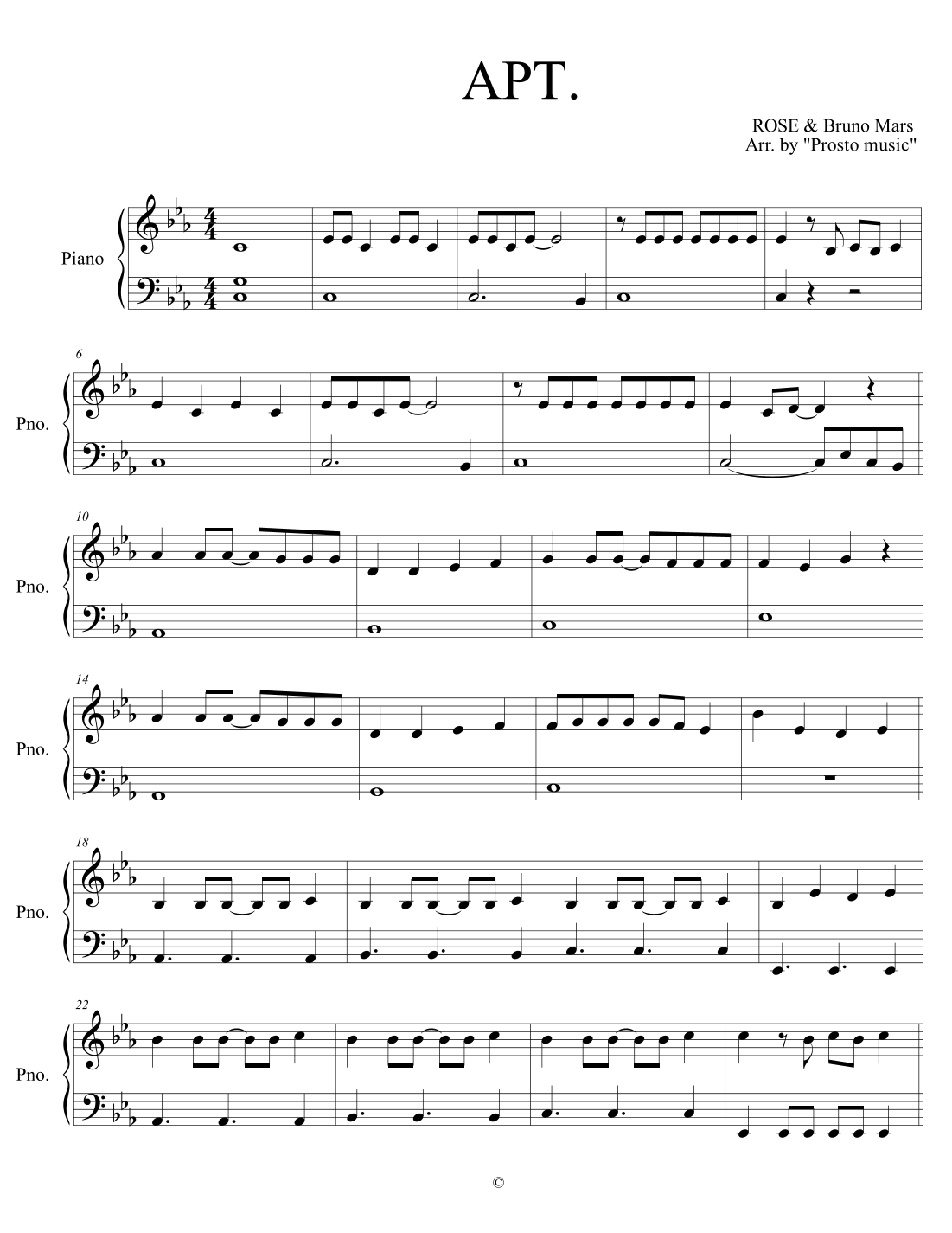 Apt. – Piano Solo (Beginner–Intermediate) (arr. Mykyta Hlazunov) by ROSÉ ROSÉ & Bruno Mars Sheet ...