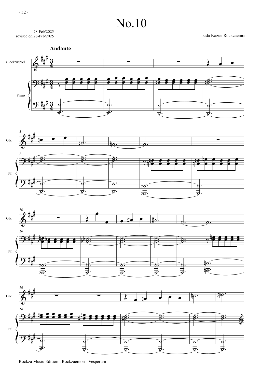 Prelude for Glockenspiel and Piano, "Vesperum" No.10 by Isida Kazue ...