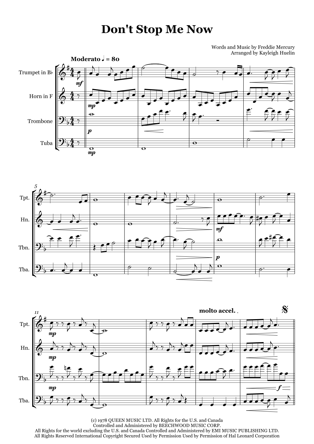 Don't Stop Me Now (arr. Kayleigh Huelin) by Queen Sheet Music for Brass ...