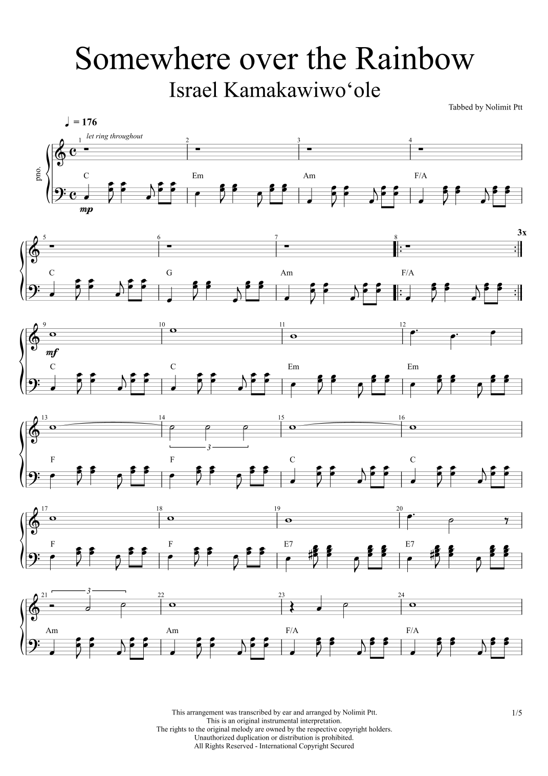 Somewhere over the Rainbow (arr. Nolimit Ptt) par Ïsrael Kamakawiwoʻole ...